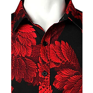 ZEROYAA Men's Hipster Urban Design 3D Printed Slim Fit Long Sleeve Button Up Dress Shirts ZLCL30-Red Large