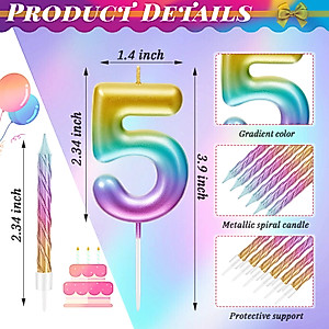 Treela 2.7 Inch Birthday Candles Rainbow Number Candle with 12 Pieces Numeral Rainbow Spiral Candle First One Year Candle for Baby Girl Boy Birthday Cake Topper Anniversary Wedding Party (Number 5)