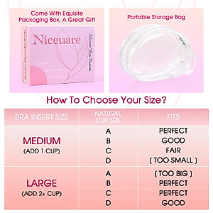Niceuare Bra Inserts Push Up Premium Silicone Breast Enhancers Comfort & Natural Enhancement Bra Pads Waterproof Breast Lift Large Add 2+ Cup