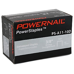 Powernail PSA1110D 20 Gauge 13/32 Inch Crown 3/8 Inch Length Divergent Point Collated Galvanized Staples, A11 / T50 Series (Box of 5000)