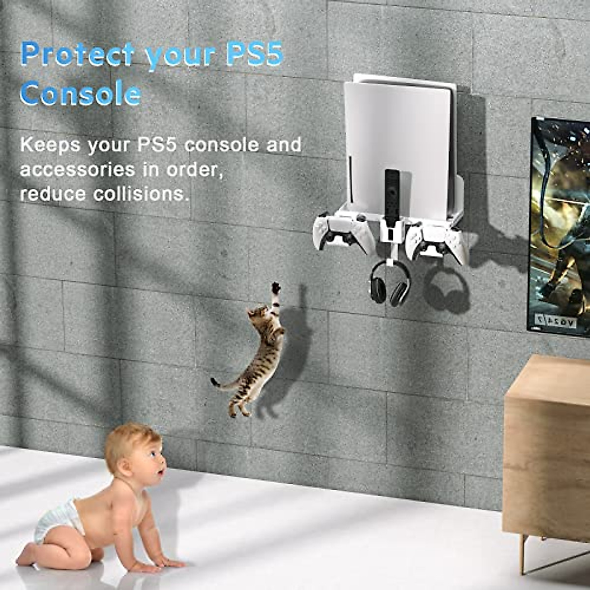 Allnice PS5 Wall Mount, 5 IN 1 Playstation 5 Wall Mount (Disc and Digital Edition) Wall Bracket for Playstation 5 with Detachable Controller Holder & Headphone Hanger & Remote Control Bracket