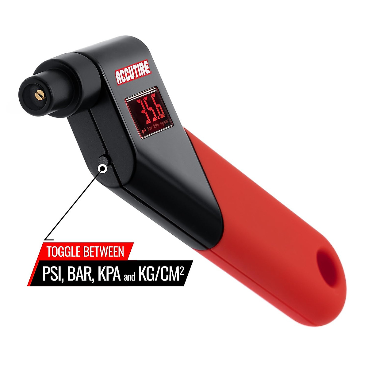 Accutire MS-4021R Digital Tire Pressure Gauge with 4 Valve Caps, 5-150psi (psi, bar, kPa, kg/cm2)