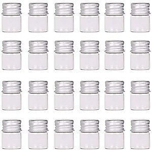 MaxMau Mini Glass Bottles with Screw Caps 5ml 24 Sets Aluminum Top Metal Lids 5 Milliliter Tiny Vials Small Jars DIY Storage Art Craft Decor