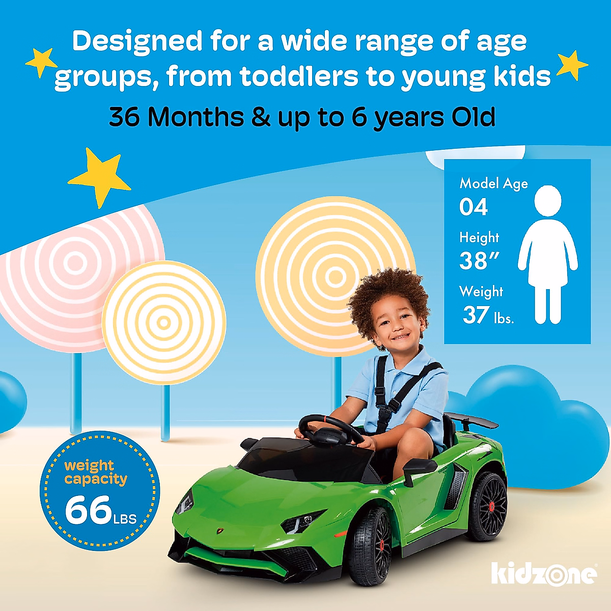 Kidzone Kids Electric Ride On 12V Licensed Lamborghini Aventador Battery Powered Sports Car Toy with 2 Speeds, Parent Control, Sound System, LED Headlights & Hydraulic Doors - Pink