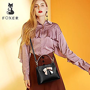 Leather Handbags for Women, Cow Leather Ladies Top Handle Bag with Adjustable Shoulder Strap Fluffy Ball Bow-knot Decoration Womens Small Designer Crossbody Totes Girls Cute Messenger Bag (Black)