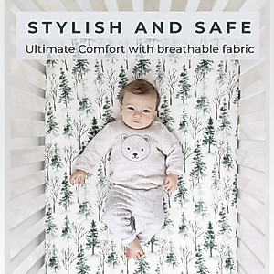 Pobi Baby - Premium Fitted Crib Sheets for Standard Crib Mattress - Ultra-Soft Cotton Blend, Stylish Woodland Pattern, Safe and Snug for Baby (Magical-Woods)