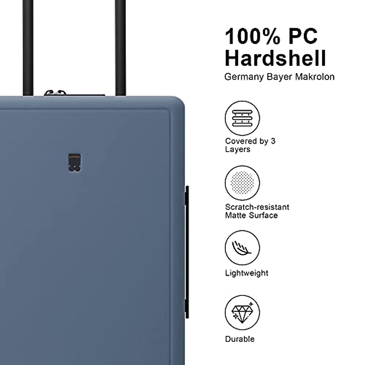 LEVEL8 Elegance Carry On Suitcase, 20” Hardside Luggage with TSA Lock, Spinner Wheels - Blue Grey