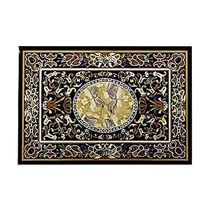 48" x 30" Inch Black Marble Dining Table/Coffee Table Italian Pietra Dura Design Outdoor Indoor Table, Office Table, Conference Table