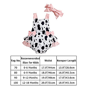 Baby Girls Cow Print Romper Summer Sleeveless Backless Jumpsuit Ruffle Bowknot Tutu Dress Sunsuit with Headband Farm Cow Themed First Birthday Coming Home Outfit for Photo Props Pink Cow 12-18 Months