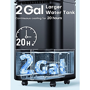 CENSTECH 4-IN-1 Portable Air Conditioners, Evaporative Air Cooler w/4 Modes & 3 Speeds, 15H Timer for Smart Auto-off, 2-Gal Tank for 20H Cooling,17FT Remote,No Hose Needed,120°Oscillating Swamp Cooler