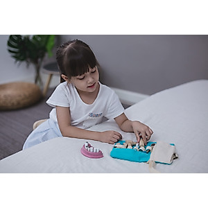 PlanToys Wooden Dentist Role Play Set (3493) | Sustainably Made from Rubberwood and Non-Toxic Paints and Dyes