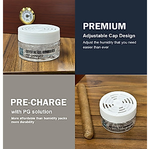 Crystal Gel Humidifier for Cigar Humidors (3 oz jar) -2 pack, Pre-filled PG Humidor Solution,Cigar Humidifier with Adjustable Cap,Keep 70% RH, Reusable Humidor Humidifier fit all Humidor Cigar Box
