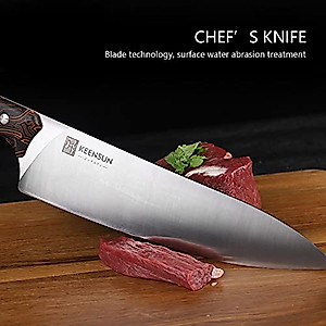 KEENSUN Chef Knife - 8 Inch Professional Kitchen Knife Rust Resistant VG10 Stainless Steel Chef Kitchen Ultra Sharp Cooking Knife,Orange-Black Damascus Pattern G10 Handle,Matte Knife Blade