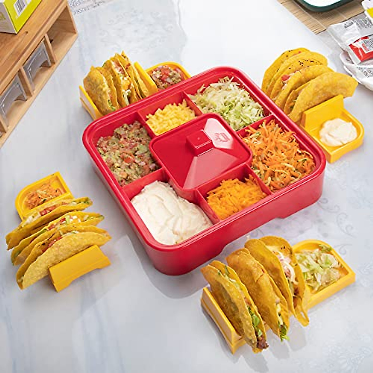 OOFAYBILL Taco Holder Tuesday , Taco Bar Serving Set for a Party,Taco Holders Set of 12 Tortilla , Taco Plates With Dividers, Taco Night