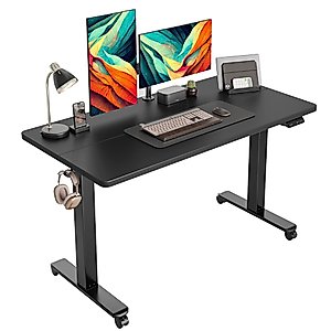 CubiCubi 55 x 24 Inch Standing Desk with Drawer, Electric Stand up Adjustable Height Electric Stand up Desk, Sit Stand Home Office Desk, Ergonomic Workstation Black Steel Frame/Rustic Brown Tabletop