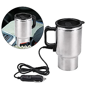 Car Heating Cup, 450ml Stainless Steel Electric in-car Travel Heating Cup Vehicle Heated Coffee Cup Mug Warmer for Heating Water Coffee and Tea by 12V Cigarette Lighter Plug