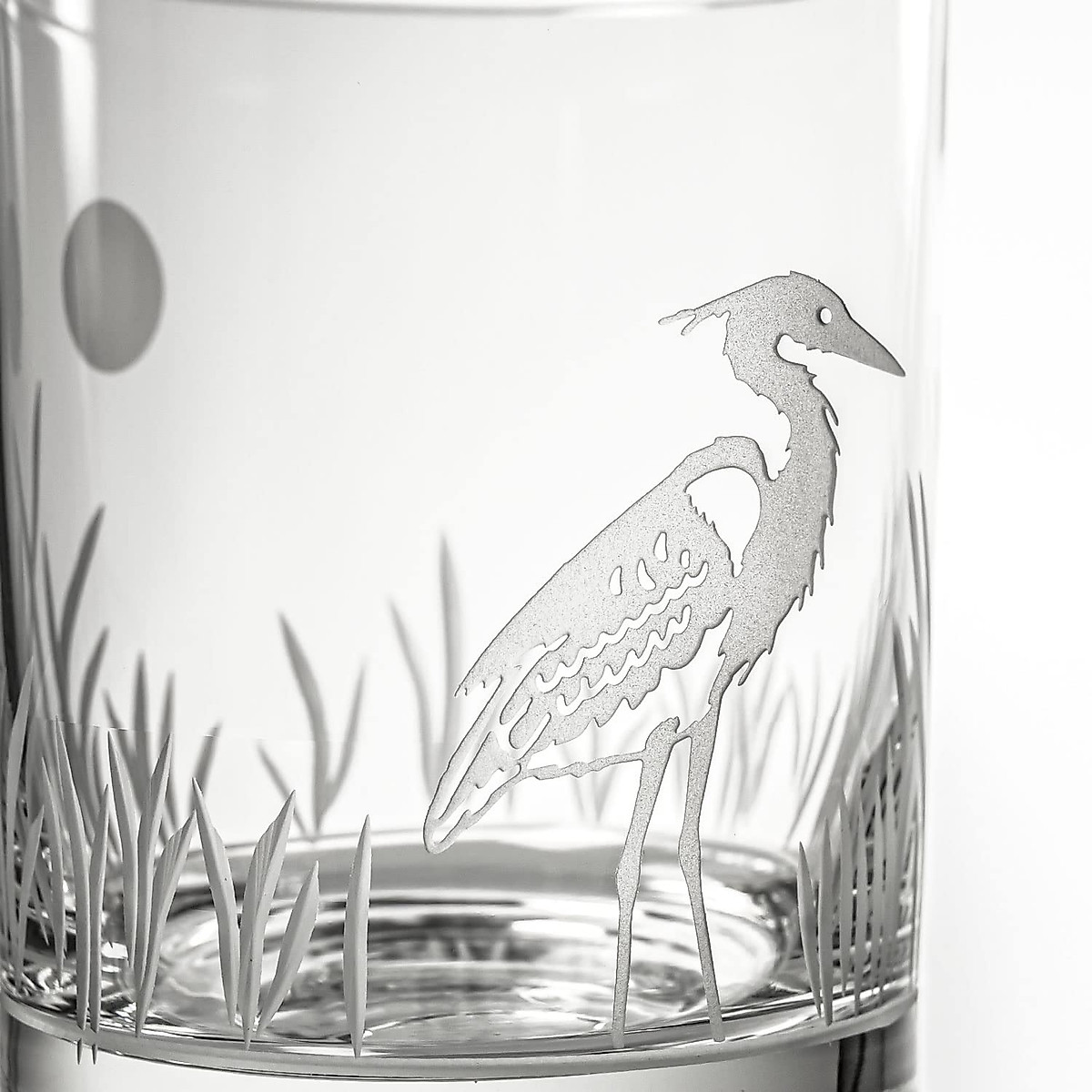 Rolf Glass Heron Double Old Fashioned Glass 13 ounce – Whiskey Glass – Lead-Free Glass Tumbler - Etched Whiskey Tumbler Glasses – Proudly Made in the USA (Set of 2)