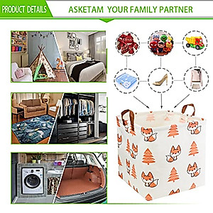 ASKETAM Square Canvas Collapsible Fabric Baby Toy Box Storage Bin Bedroom Decor Closet Kids Laundry Baskets Toy Organizer,Shelf Basket Nursery Storage,Gift Baskets(Fox Little Pine)