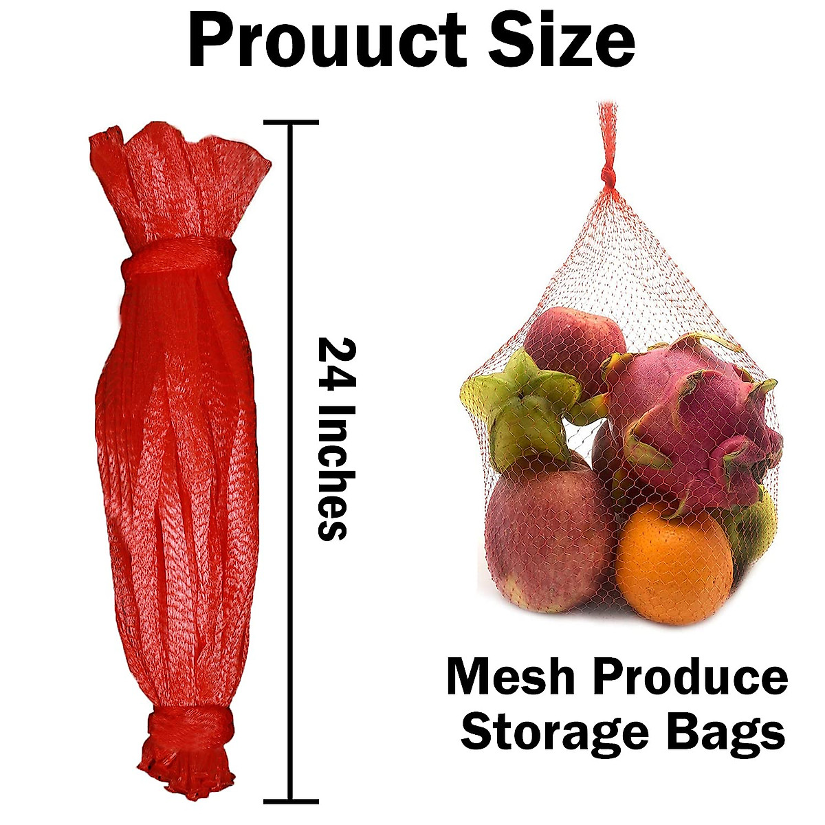 Reusable Produce Mesh Bags, 24 Inch Seafood Boil Bags for Crab Clam Shellfish Crawfish Cooking, Onion Potato Storage Eco-friendly Fruit Vegetable Produce Packaging Supplies Net (100Pcs-Red)