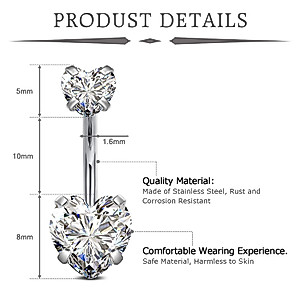 Longita belly button rings surgical steel belly brings for Women Heart Belly Piercing Jewelry