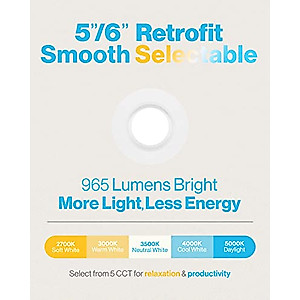 Sunco 12 Pack LED Recessed Lighting 6 Inch, Selectable 2700K/3000K/3500K/4000K/5000K, Dimmable Can Lights, Smooth Trim, 13W=120W, 965 LM, Damp Rated, Retrofit Installation - UL Energy Star Listed
