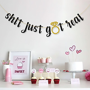 Dalaber Shit Just Got Real Banner, Funny Wedding/Engagement/Bridal Shower/Bachelorette Party Decoration, Just Married Sign Bunting Banner