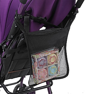4Pcs Baby Stroller Bag,Oxford Hanging Mesh Stroller Bags Net Organizer 11.8"x12.5"(Black)