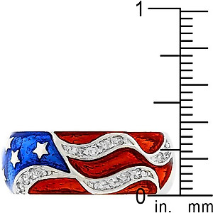 Kate Bissett USA American Flag Patriotic Ring with Red and Blue Enamel and Cubic Zirconia Size 5
