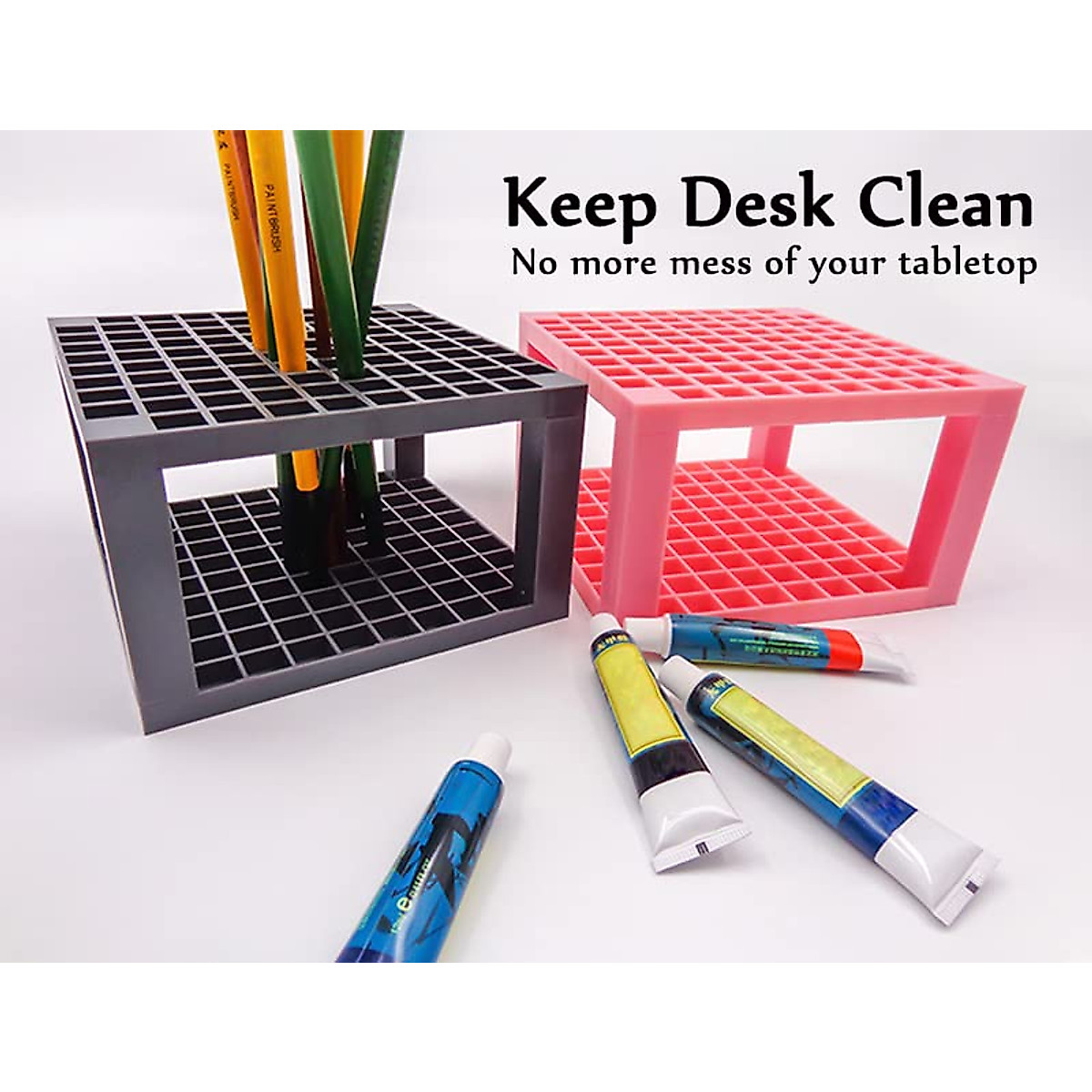 AKOAK 1 Pack 96-hole Square Plastic Pen Holder Multi-function Detachable Pen Holder Storage Art Supplies, Makeup Brushes etc (gray)