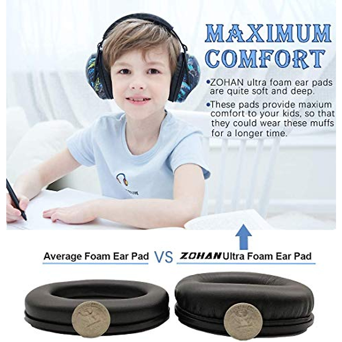 ZOHAN Kids Ear Protection 2 Pack, Hearing Protection Safety Ear Muffs for Children Have Sensory Issues, Adjustable Noise Reduction Earmuffs for Concerts, Fireworks(Nebula&Rap)