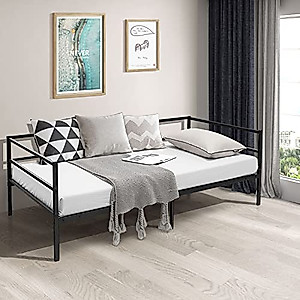 KOMFOTT Metal Daybed Frame Twin Size, Heavy-Duty Steel Slats Support Sofa Bed, Platform Mattress Foundation, Multifunctional Platform Bed Frame, Day Bed for Living Room & Guest Room