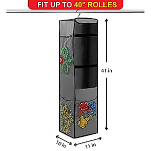 ProPik Holiday Hanging Wrapping Paper Storage Bag Organizer Swivel Hanger 360 Degree Multiple Mesh Pockets And Loops Holds Up To 25 Rolls 40 Inch Plus Space For Ribbons Bows And Gift Wrap (Gray)