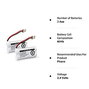 Kruta BT162342 BT262342 Cordless Phone Batteries Compatible with BT183342 BT283342 BT166342 BT266342 VTech CS6114 CS6419 CS6719 at&T EL52300 CL80111 Handset Telephone (Pack of 2)