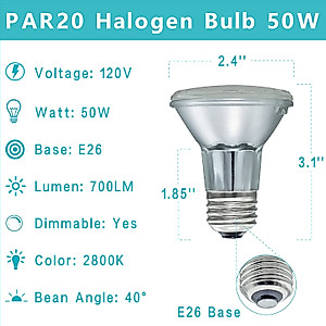 EKSAVE PAR20 Halogen Bulb 120V 50W Ecohalogen(70W Equivalent) with E26 Medium Base, High Output 700 Lumens Flood Bulbs Dimmable,2800K Warm White (2Pcs)