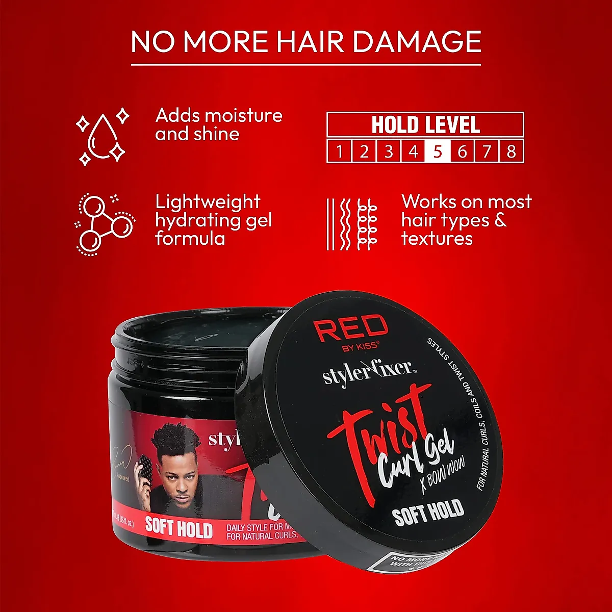 RED by Kiss X Bow Wow Styler Fixer Twist Curl Gel, Soft Hold for Afro Hair, Moisturizing with Coconut Scent, Ideal for 360 Waves & Twists, Nourished and Naturally Shiny