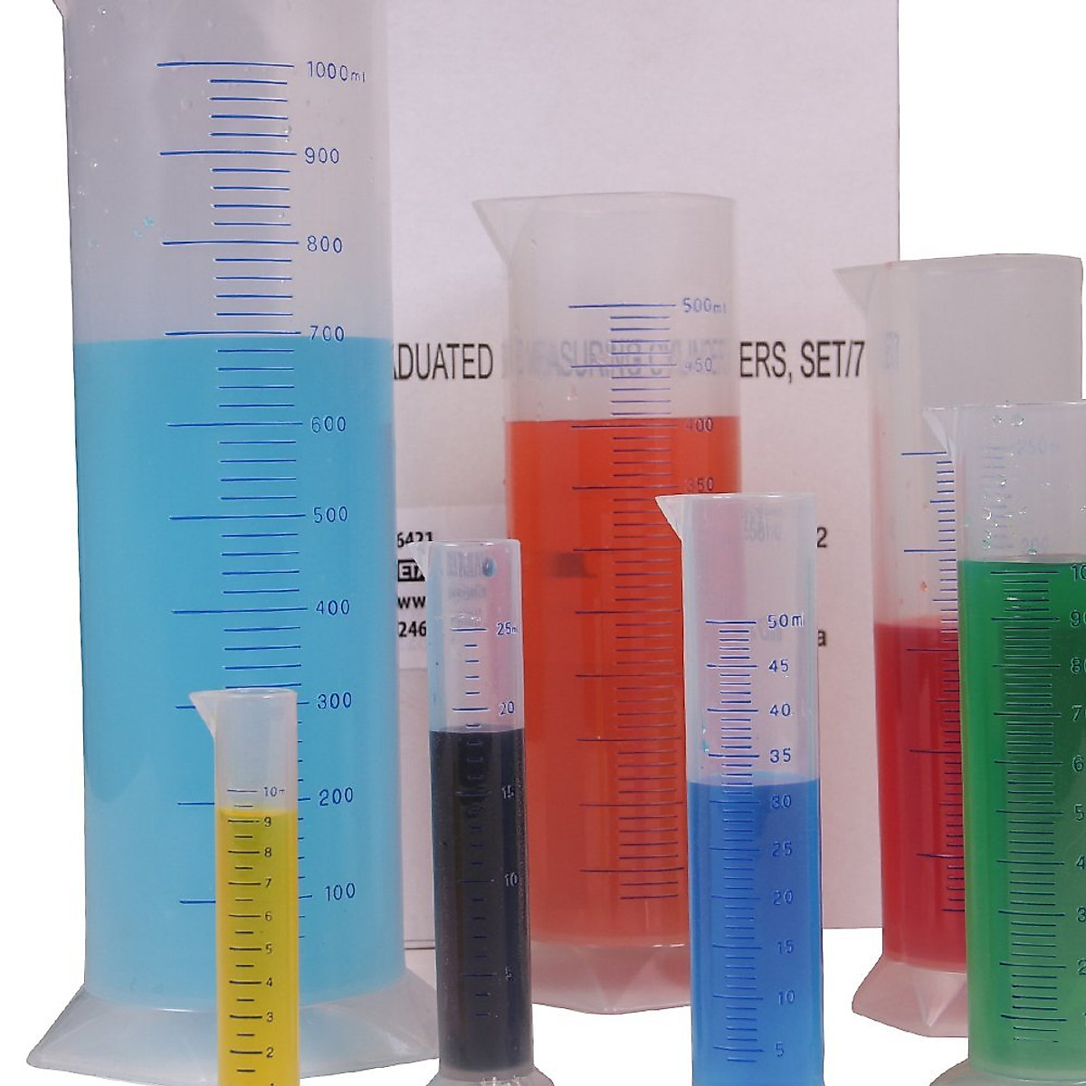 hand2mind Graduated Cylinder Set, Polypropylene Measuring Cylinder, Plastic Graduated Cylinder Container, Lab Equipment, Lab Tubes, Chemistry Science Supplies, School Lab Supplies (Set of 7)