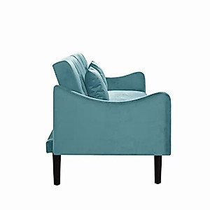 Eafurn Upholstered Futon Sofa Bed with Mattress and Frame, Convertible Loveseat Lounge Couch Daybed,Folding Love Seat w/Adjustable Backrest Sofabed, Blue w/Curved Armrest and 2 Pillows