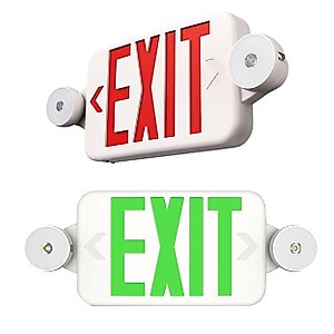KastLite LED Bi-Color Emergency Exit Sign Combo with 2 LED Lamps, 90 Min Backup, Damp Rated, UL Listed, 120-277VAC, White - Remote Capable, 1 Pack