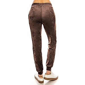 ALWAYS Women's Velvet Velour Joggers - Solid Basic Premium Soft Stretch Warm Winter Sweatpants Pants Brown XL