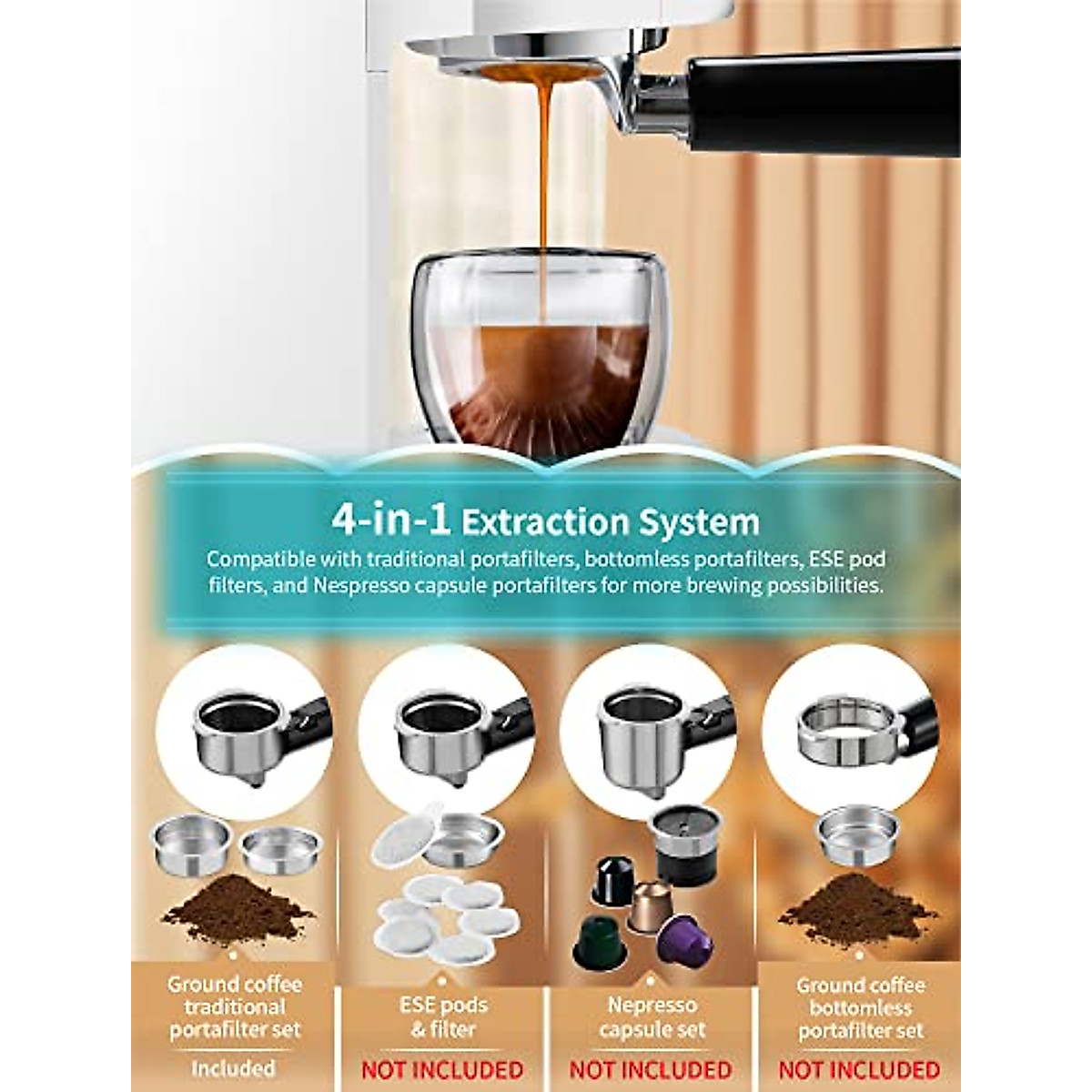 Gevi 20 Bar High Pressure Espresso Machines, Expresso Coffee Machine with Milk Frother for Espresso, Latte Macchiato, Cuppuccino,1.2L Water Tank, 1350W