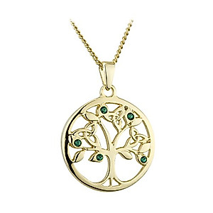 Biddy Murphy Gold Plated Tree of Life Necklace Green Crystals Irish Made