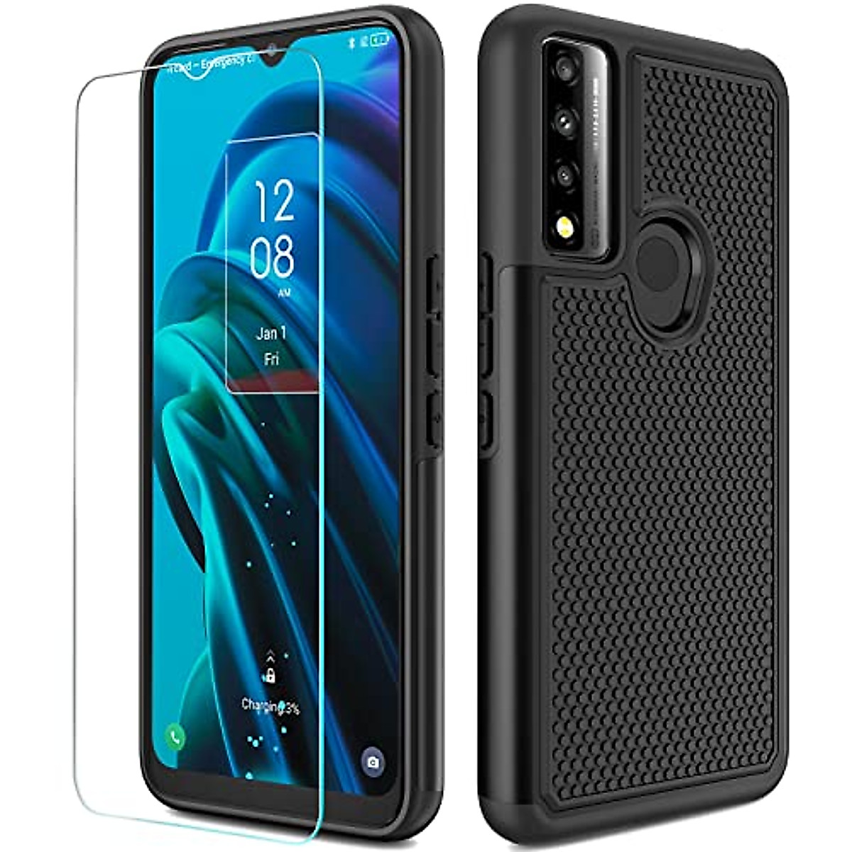 NTZW for TCL 30 XE 5G Case: Drop Protective Military Grade Armor Case Cover | Sturdy Anti-Slip Grip & Shock-Proof Silicone TPU Bumper | Dual-Layer Heavy Duty Protection Phone Case - Black
