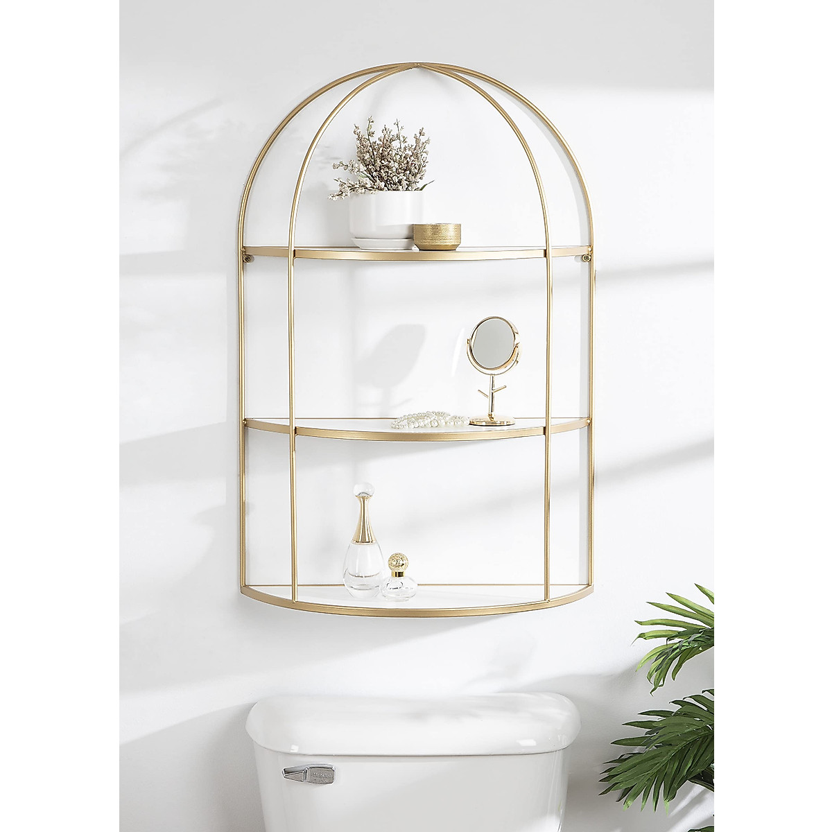 Kate and Laurel Freade Modern 3 Tier Shelf, 22 x 8 x 32, White and Gold, Decorative Glam Shelf for Storage and Display