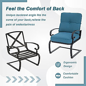 Oakcloud Outdoor Bistro Set 3-Piece Spring Metal Lounge Cushioned Chairs and Bistro Table Set Wrought Iron Cafe Furniture Seat, Blue