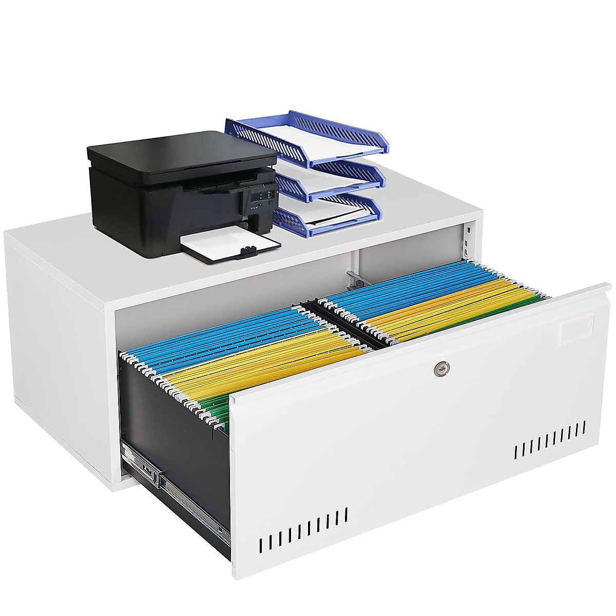 Kaer White Lateral File Cabinet with Lock,2 Drawer Lateral Filing Cabinet,for A4 Legal/Letter Size,Home Office Furniture,Metal Steel