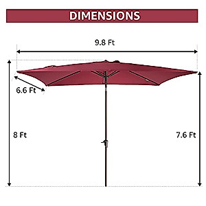 COBANA 6.6 x 9.8ft Rectangular Patio Umbrella, Outdoor Table Market Umbrella with Push Button Tilt/Crank, Dark Red