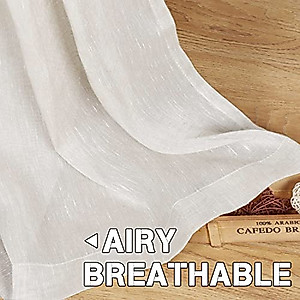 H.VERSAILTEX Linen Curtains Natural Blended Curtain Panels for Living Room/Light Reducing Linen Sheer Curtains 84 inch Length 2 Panels Set Nickel Grommet Window Panels, Natural