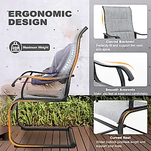 NUU GARDEN Outdoor Patio Dining Chairs Set of 2, Padded Textilene High Back Patio Chairs,All Weather Breathable Spring Motion Textile Outdoor Dining Chairs for Backyard,Deck, Lawn, Grey