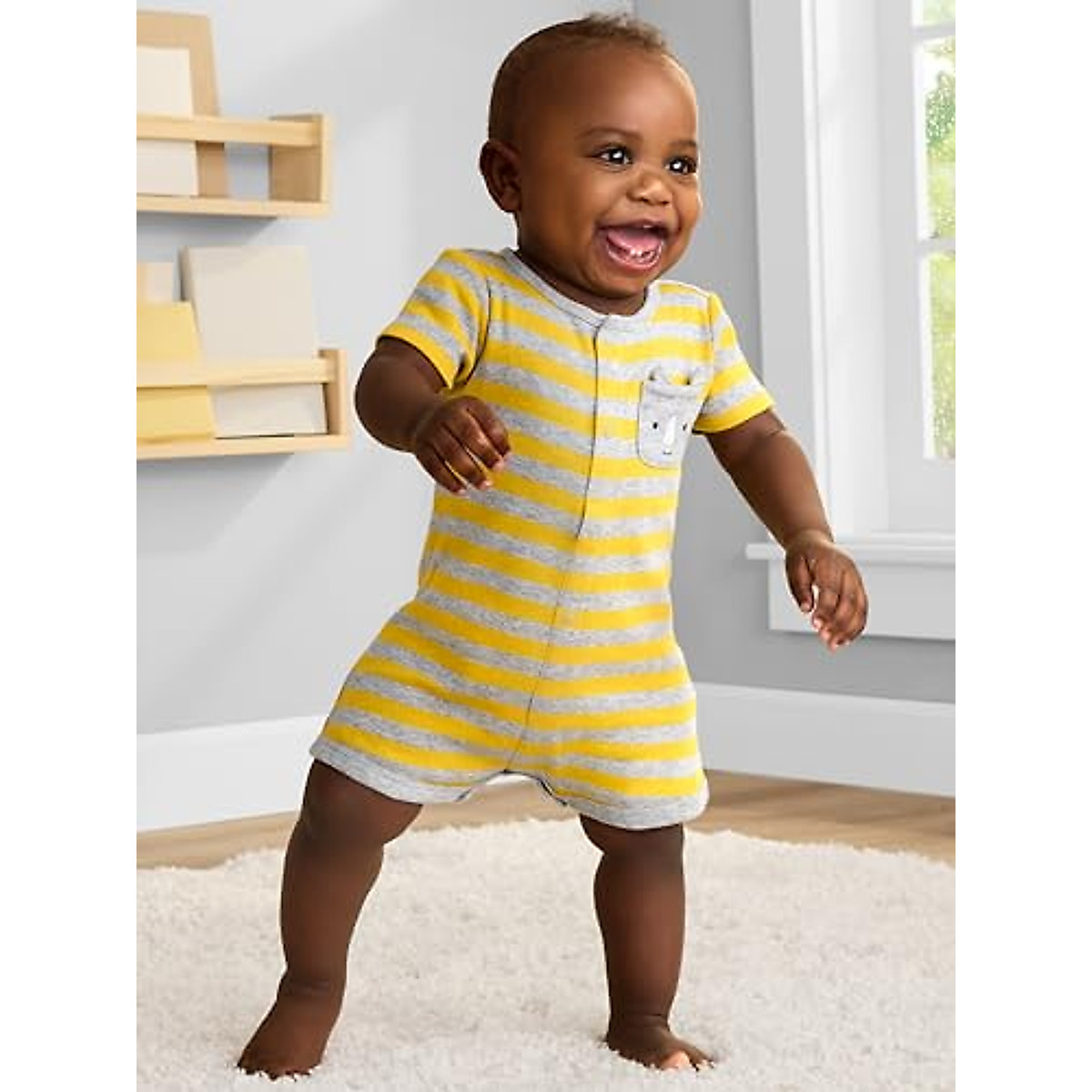 Simple Joys by Carter's unisex-baby Boys' 3-Pack Snap-Up Romper, Dinosaur/Rhino/Shark, 3-6 Months