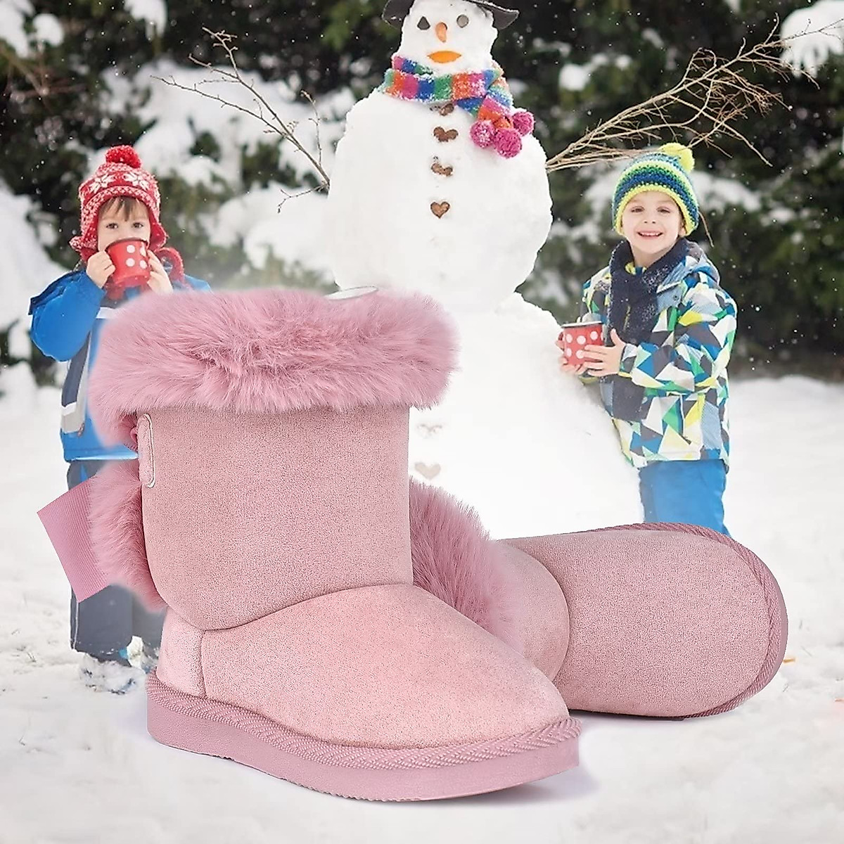 FANTURE Toddler Snow Boots for Girls Boys Winter Warm Fur Lined Kids Non Slip Outdoor Shoes (Toddler/Little Kid) U421ELTX04-Pink-21
